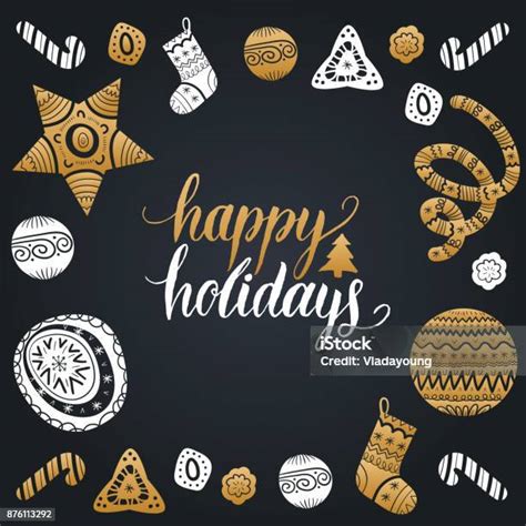 Vector Happy Holidays Merancang Huruf Dengan Elemen Tahun Baru