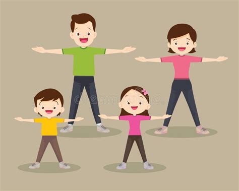 Familia Feliz Haciendo Ejercicio Juntos En Parque Público Ilustración
