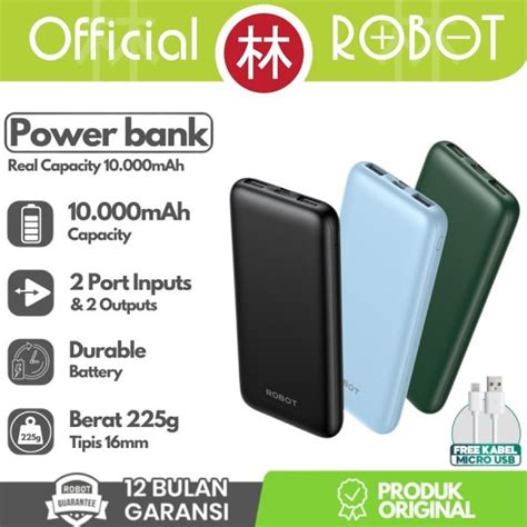 Jual Robot RT12 Powerbank 10000 MAh Type C Micro USB Slim Dual Input Output New RT180 Shopee