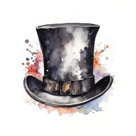 Premium Ai Image Watercolor Illustration Of A Top Hat With A Gold Buckle