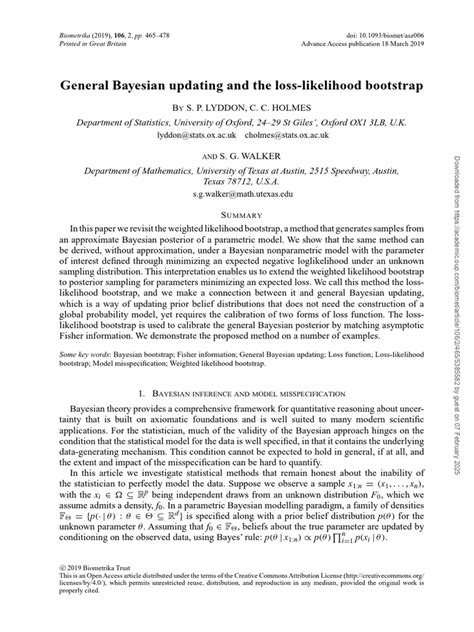 General Bayesian Updating And The Loss Likelihood Bootstrap Pdf Bootstrapping Statistics