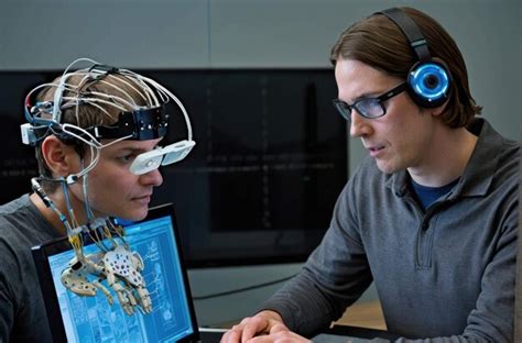 Premium Photo Man With Braincomputer Interface Conducting Research
