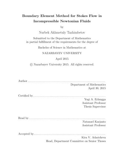 Pdf Boundary Element Method For Stokes Flow In Incompressible Newtonian