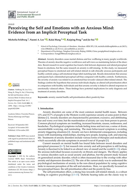 Pdf Perceiving The Self And Emotions With An Anxious Mind Evidence From An Implicit