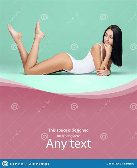 Slender Healthy Girl Posing In White Bodysuit Copyspace Template Fit