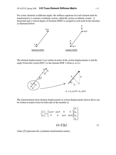 2 D Truss Element Stiffness Matrix Stiffness Trigonometric Functions