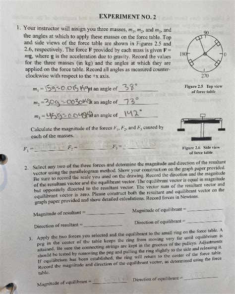 Solved Vectors Experiment Data Part 1 Mass G 15 30 45