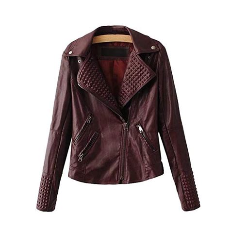 Cazadora de Cuero Mujer Baymate Mujer Vintage Remache Chaqueta de cuero sintético abrigo