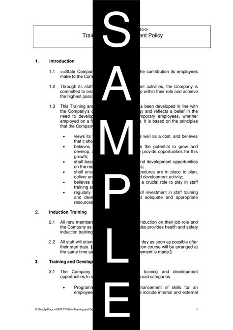 Pdp Project © Simply Docs Emptr Training And Development Policy 1 1 Introduction 1