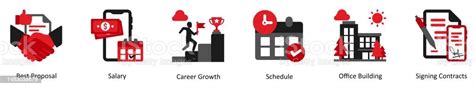 최고의 제안 급여 경력 성장으로 빨간색과 검은색의 6개 비즈니스 아이콘 개념에 대한 스톡 벡터 아트 및 기타 이미지 개념 개념과 주제 구매 Istock