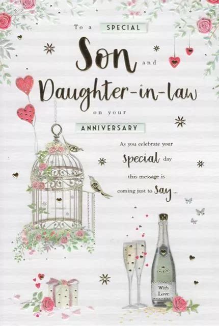 Son And Daughter In Law Anniversary Card Birdcage And Champagne Lovely