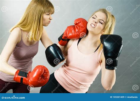 Two Agressive Women Having Boxing Fight Stock Image Image Of Girls