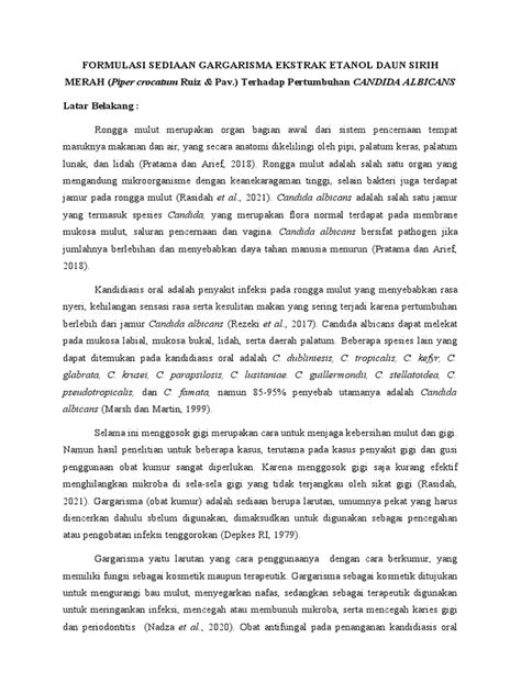 Formulasi Sediaan Gargarisma Ekstrak Etanol Daun Sirih Merah Pdf