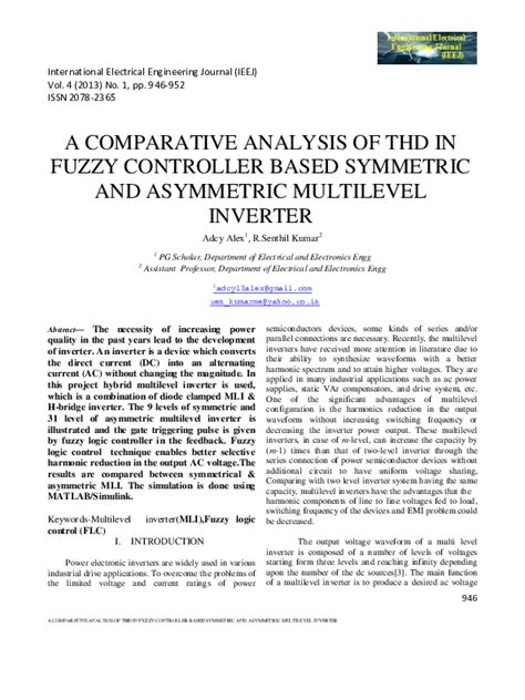 pdf a comparative analysis of thd in fuzzy controller based symmetric