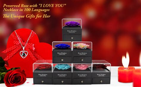 Preserved Flower Real Rose With I Love You Necklace In Languages Eternal Rose Gifts For