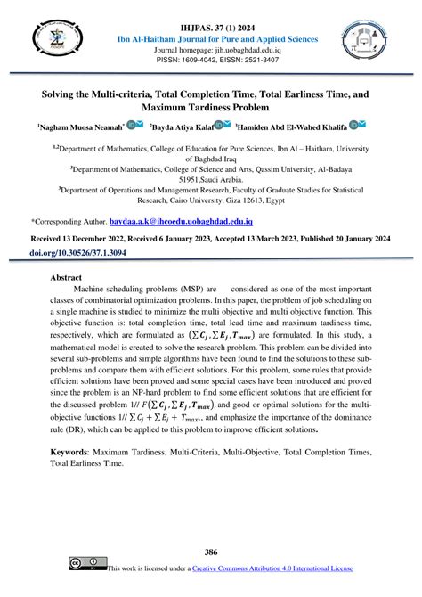 Pdf Solving The Multi Criteria Total Completion Time Total