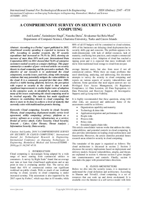 Pdf A Comprehensive Survey On Security In Cloud Computing