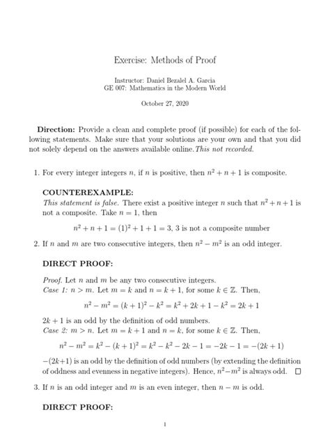 Exercise For Methods Of Proof Solutions Pdf Mathematical Proof