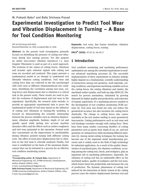 Pdf Experimental Investigation To Predict Tool Wear And Vibration