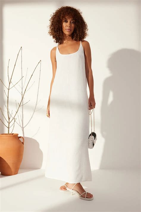 White Maxi Linen Dress With Back Detail Trendy Strappy Long Linen Dress