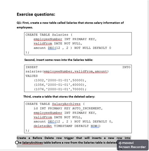 Solved Exercise Questions Q First Create A New Table Chegg Com