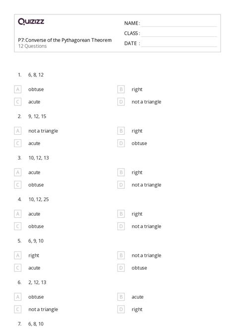 50 Converse Of Pythagoras Theorem Worksheets For 10th Year On Quizizz