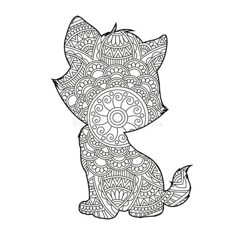 Zentangle Cat Mandala Coloring Page For Adults Christmas Cat Floral