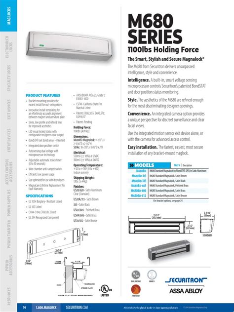 Securitron M680 Data Sheet Download Free Pdf Closed Circuit