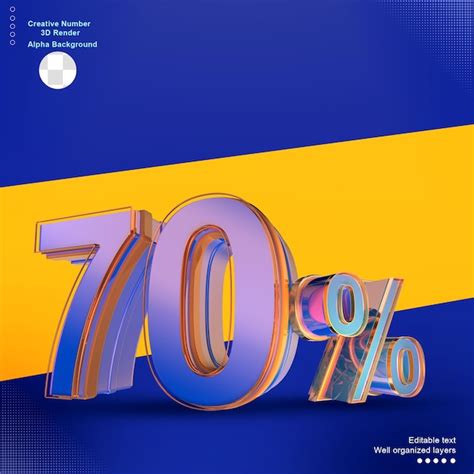 Premium Psd Blue 3d Number 70 Percentage