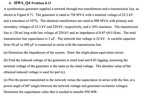 A Synchronous Generator Supplies A Network Through Chegg