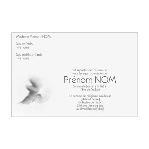 Faire Part Deces Oiseau Blanc gratuit à imprimer carte 2401