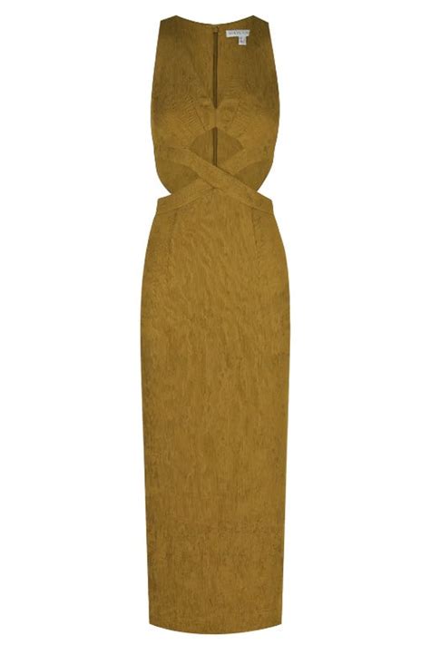 Shona Joy Simone V Neck Cut Out Midi Dress Cumin Shopperboard