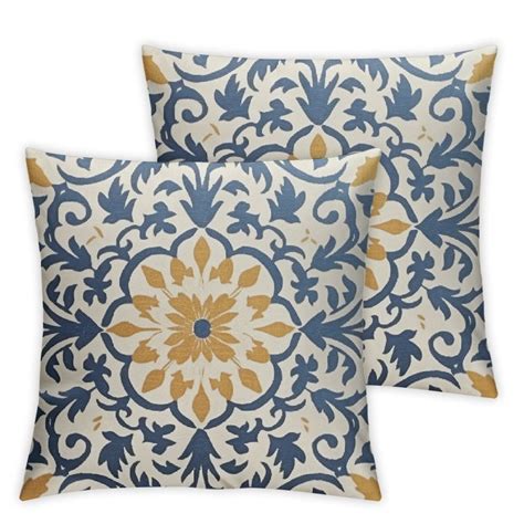 Comio Navy Blue Yellow Boho Pillow Covers Bohemian Ethnic Carpet Style