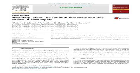Maxillary Lateral Incisor With Two Roots And Two Canals A Case Report