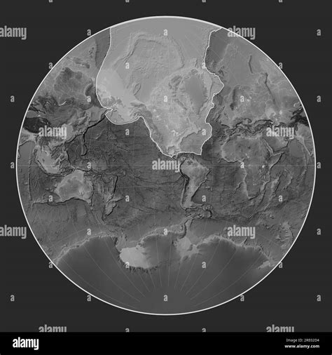 North American Tectonic Plate On The Grayscale Elevation Map In The Lagrange Projection Centered