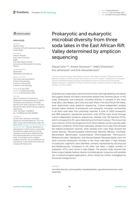 Pdf Prokaryotic And Eukaryotic Microbial Diversity From Three Soda Lakes In The East African