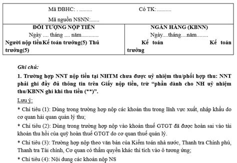 Giấy Nộp Tiền Vào Ngân Sách Nhà Nước Biểu Mẫu Nhân Sự