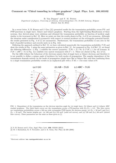 Pdf Comment On “chiral Tunneling In Trilayer Graphene” [ Appl Phys Lett 100 163102 2012 ]