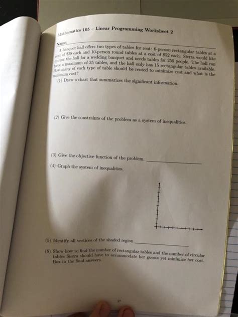 Solved Linear Programming Worksheet 2 Mathematics 105 Nam Chegg