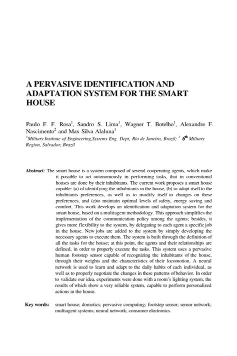 Pdf A Pervasive Identification And Adaptation System For The Smart House