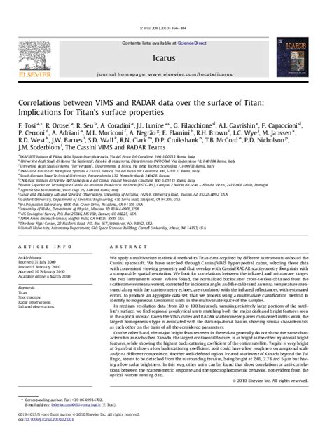 Pdf Correlations Between Vims And Radar Data Over The Surface Of Titan Implications For Titan