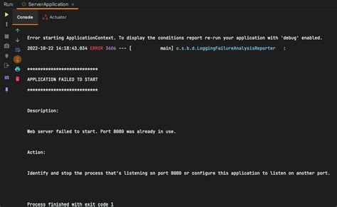 Error Web Server Falied To Start Port 8080 Was Already In Use