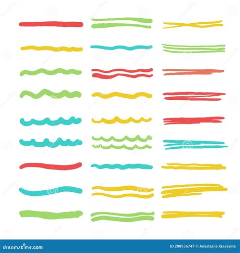 Collection Of Strikethrough Multi Colored Crayon Underlines Different Doodle Colorful Wavy