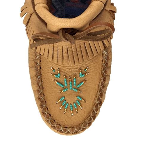 Womens Maple Moose Hide Beaded And Fringed Moccasin Shoes Moccasins