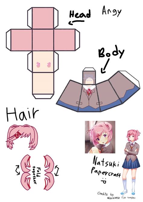 Natsuki Angry Papercraft Paper Doll Printable Templates Paper Crafts Paper Doll Template