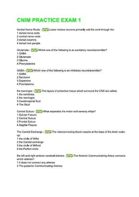 CNIM PRACTICE EXAM 1 Complete Set Review With Correct Answers Testsupdate 2025 Stuvia US