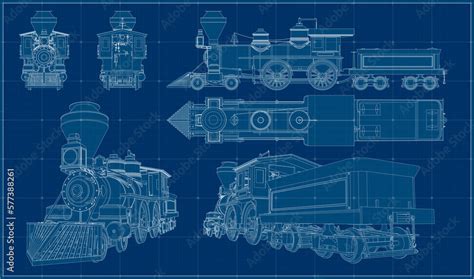 Vintage Train American Steam Locomotive Locomotive In Three