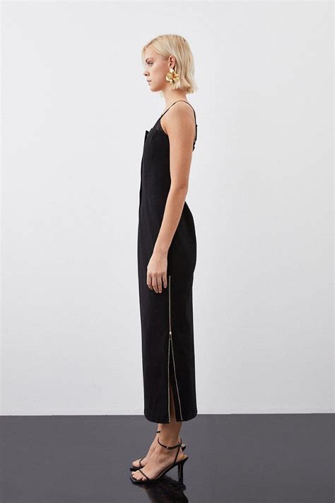 Karen Millen Jersey Ponte And Lace Midi Dress In Black Endource