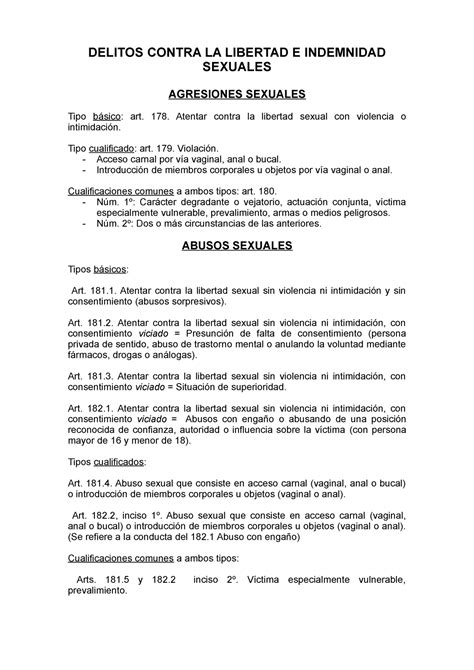 Esquema Delitos Contra Libertad Sexual Delitos Contra La Libertad E