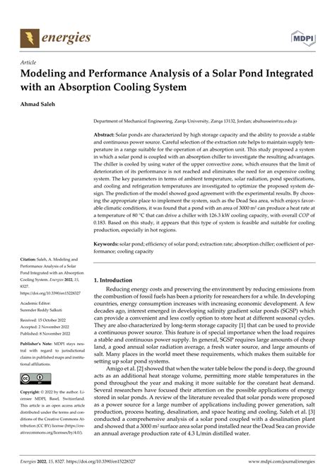 Pdf Modeling And Performance Analysis Of A Solar Pond Integrated With An Absorption Cooling System